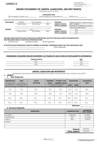 SWORN STATEMENT OF ASSETS, LIABILITIES, AND NET WORTH | PDF