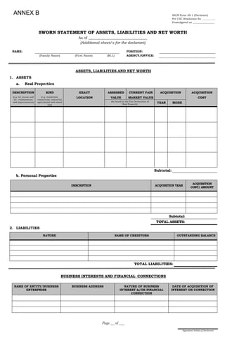 SWORN STATEMENT OF ASSETS, LIABILITIES, AND NET WORTH | PDF