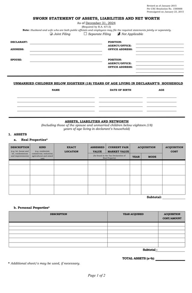 Statement of Assests and Liabilities Form | PDF
