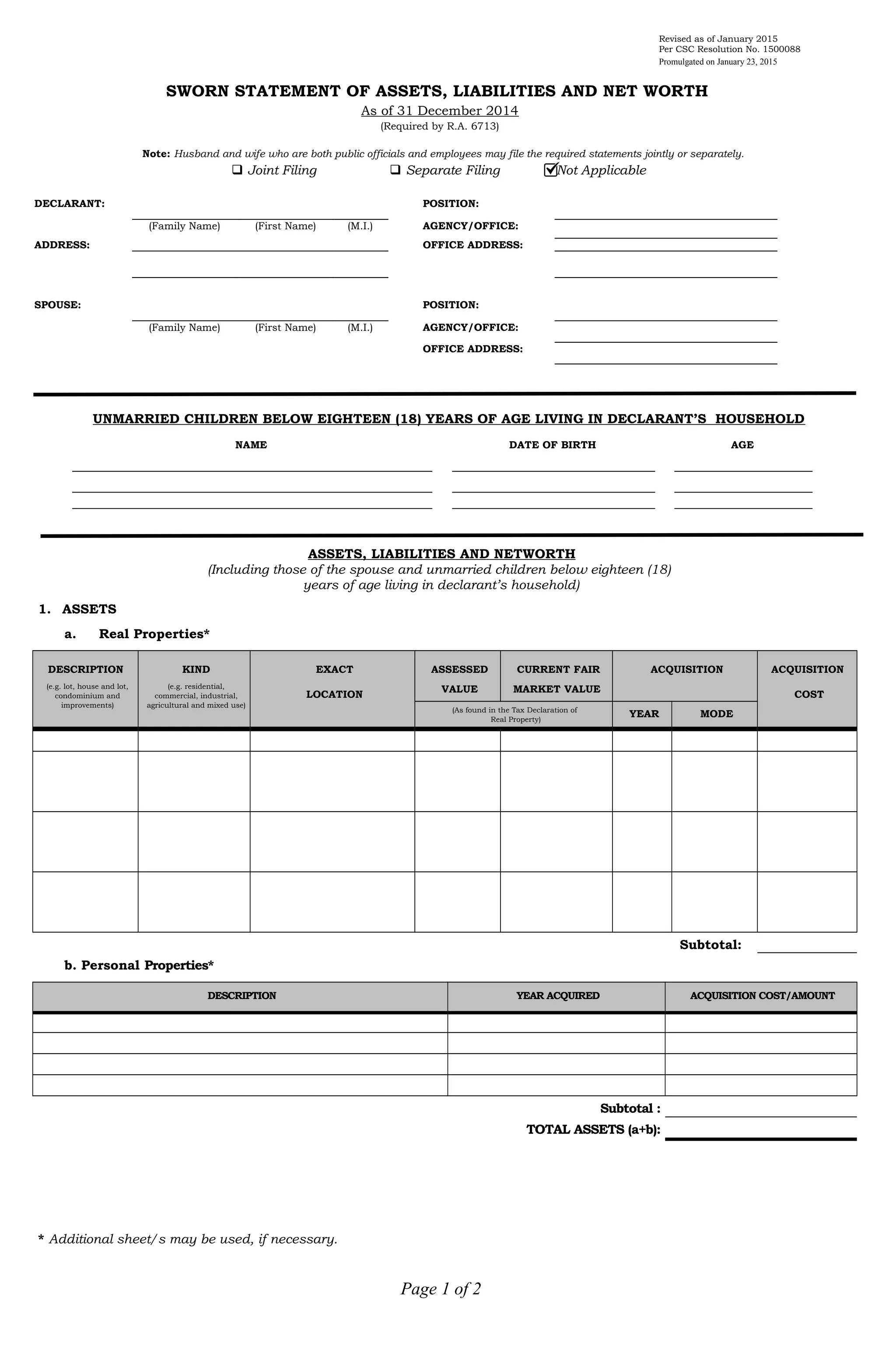 Saln form 2015 legal | DOC