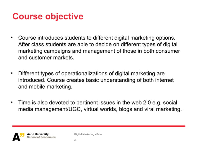 Salo Aalto University School of Economics Digital Marketing | PPT