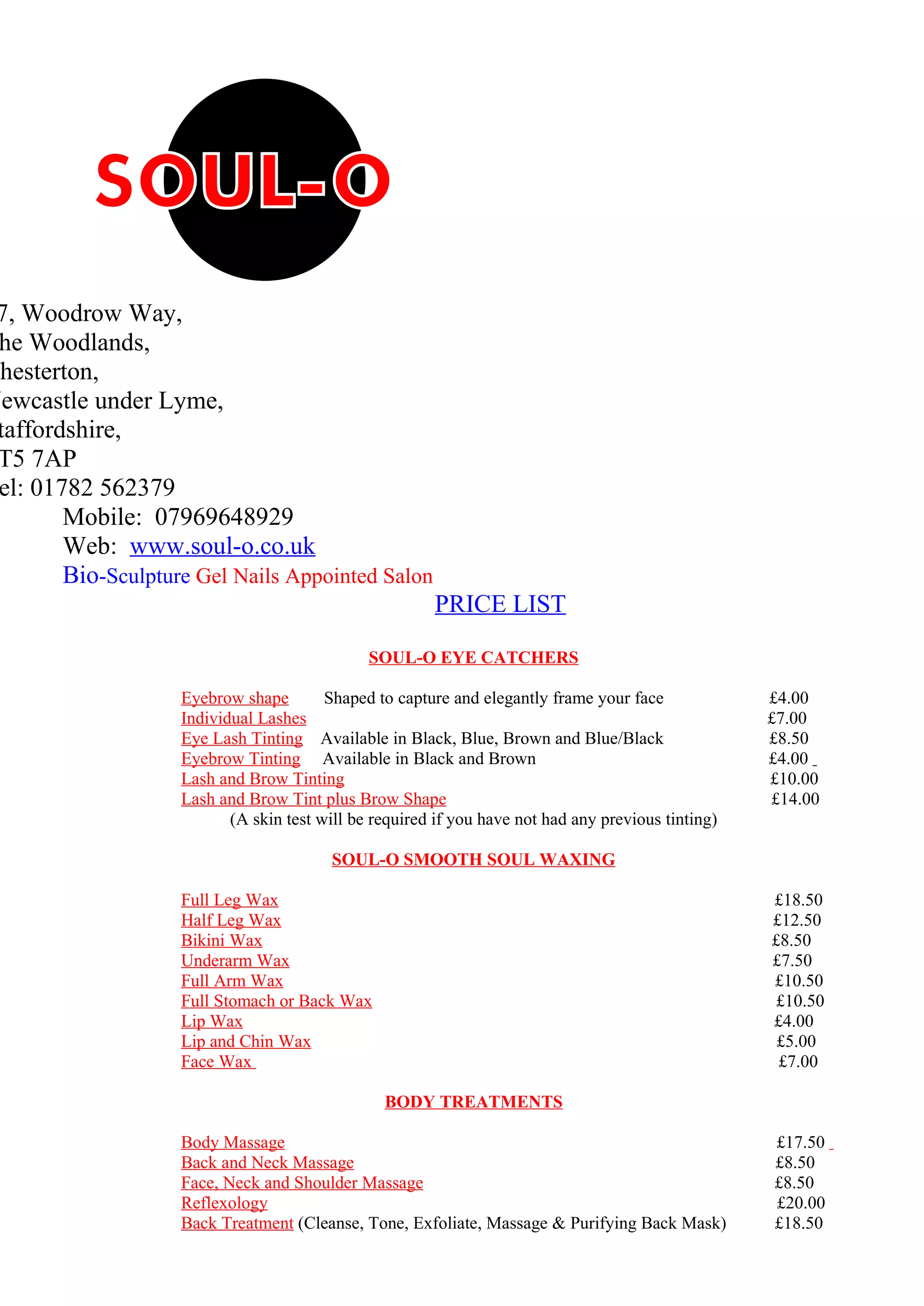 Salon Price List 2009 | DOC