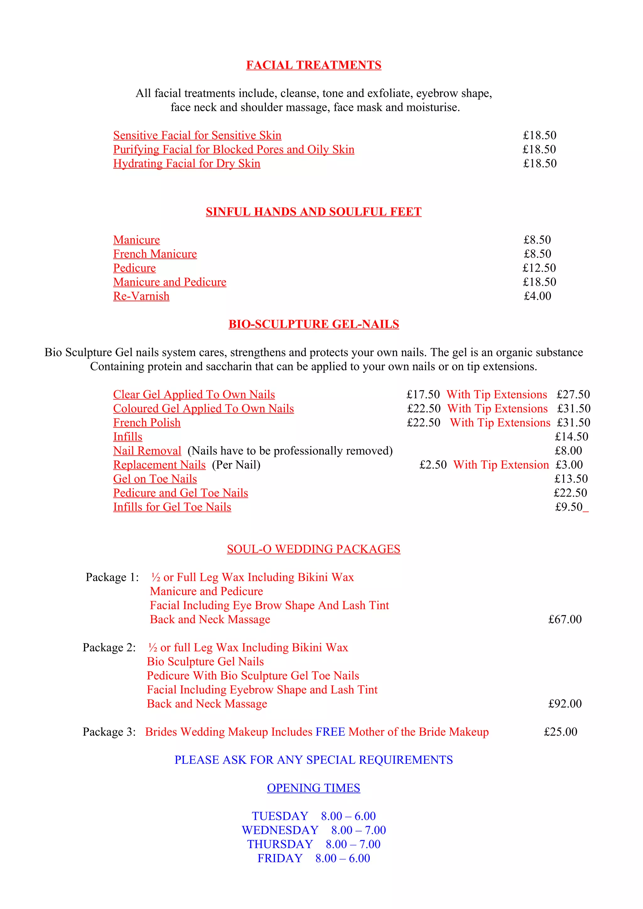 Salon Price List 2009 | DOC