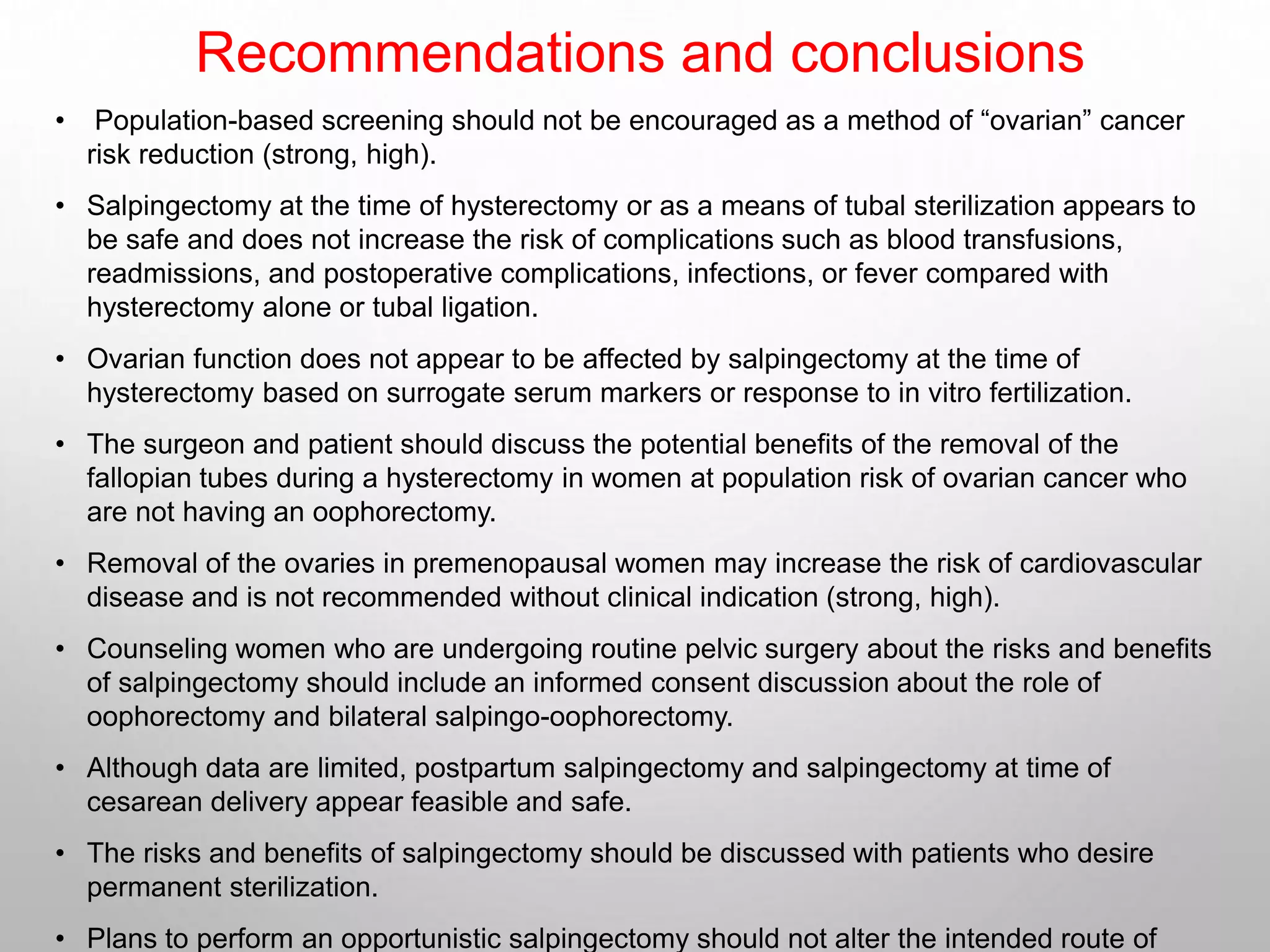 Salpingectomy for ovarian risk reduction | PPTX