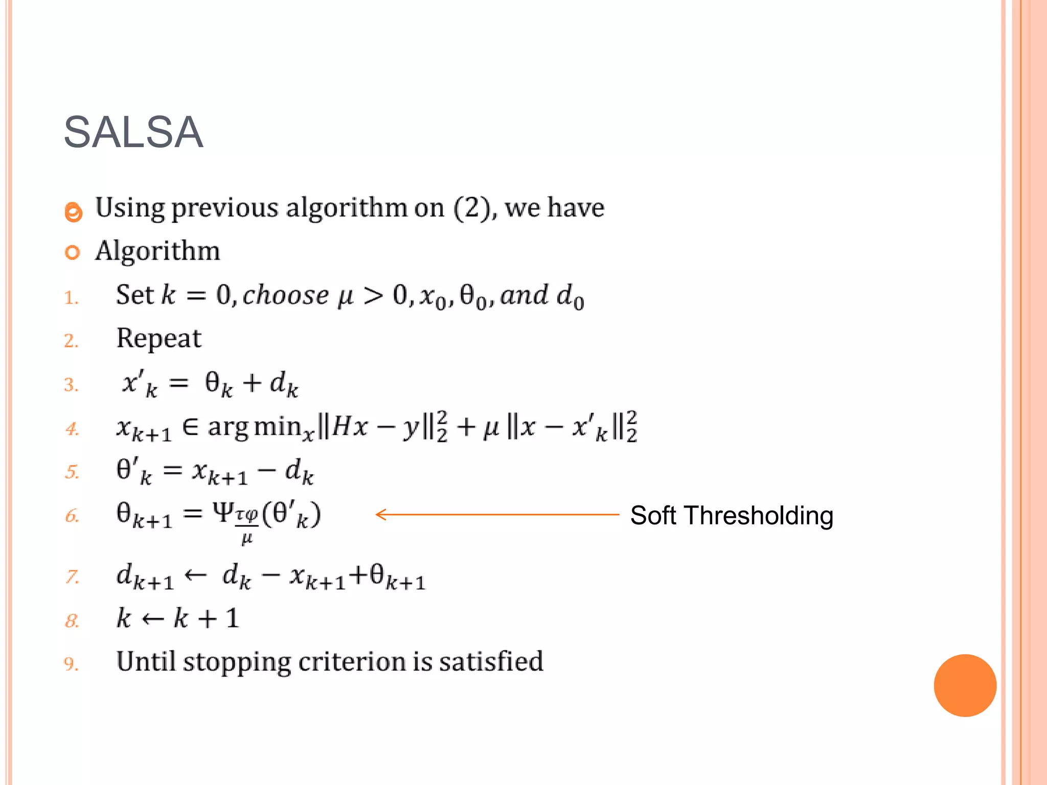 Split Augmented Lagrangian Shrinkage Algorithm | PPTX
