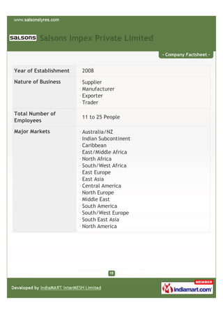 Salsons Impex Private Limited, New Delhi, Truck Tyres | PDF
