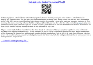 Salt And Light During The Ancient World | PPT