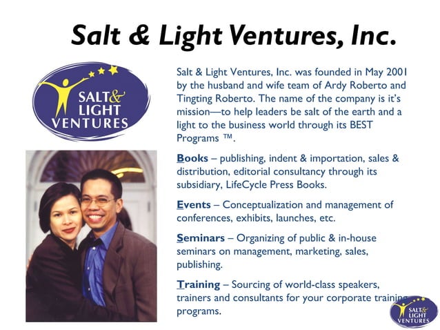 Salt and Light Ventures - Profile and History | PPT