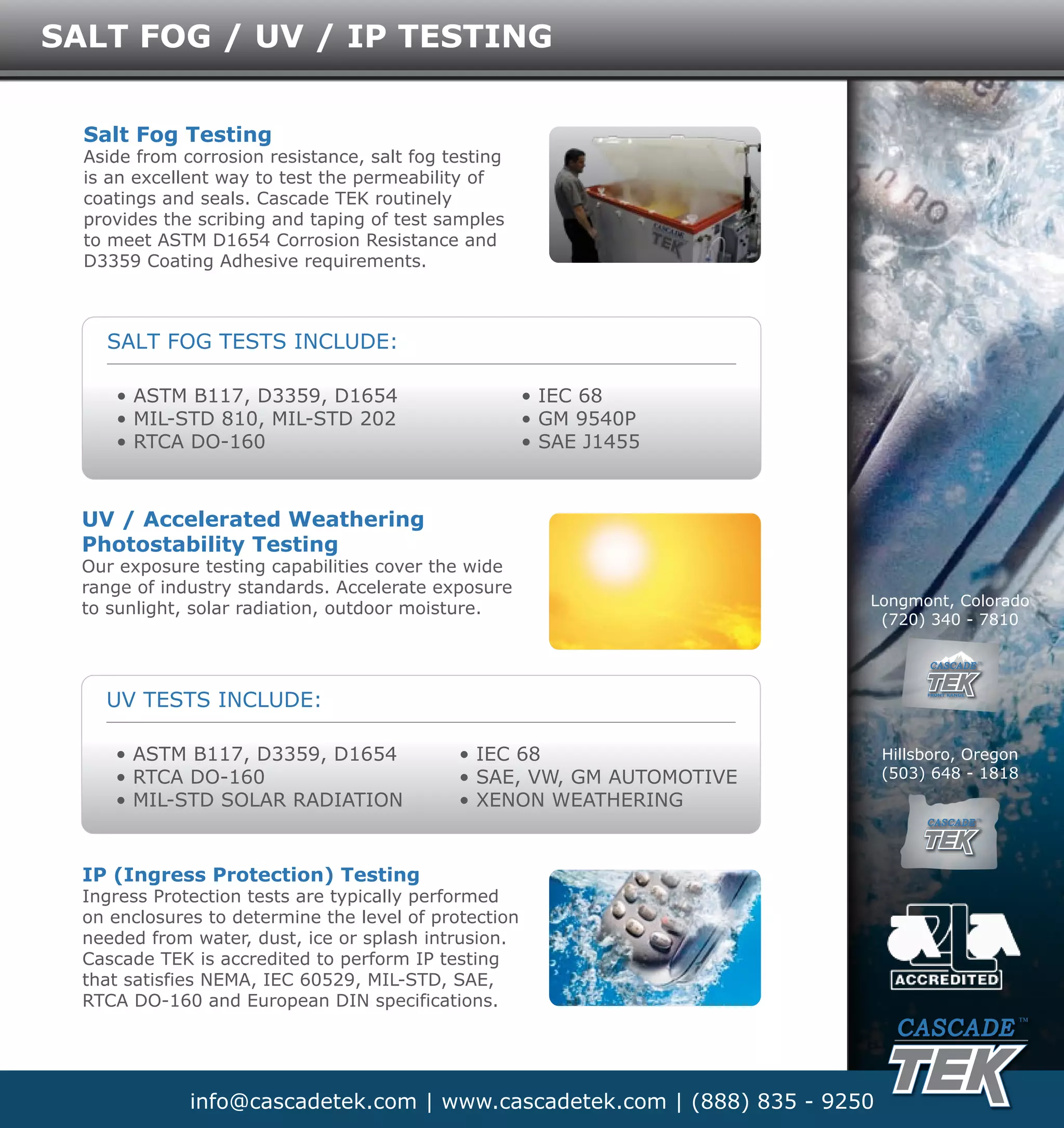 Cascade TEK - Salt Fog / UV / IP Testing | PDF