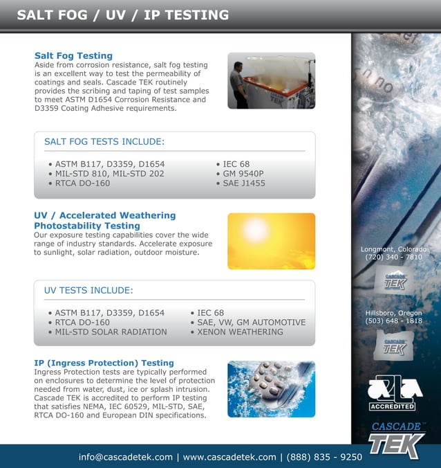 Cascade TEK - Salt Fog / UV / IP Testing | PDF