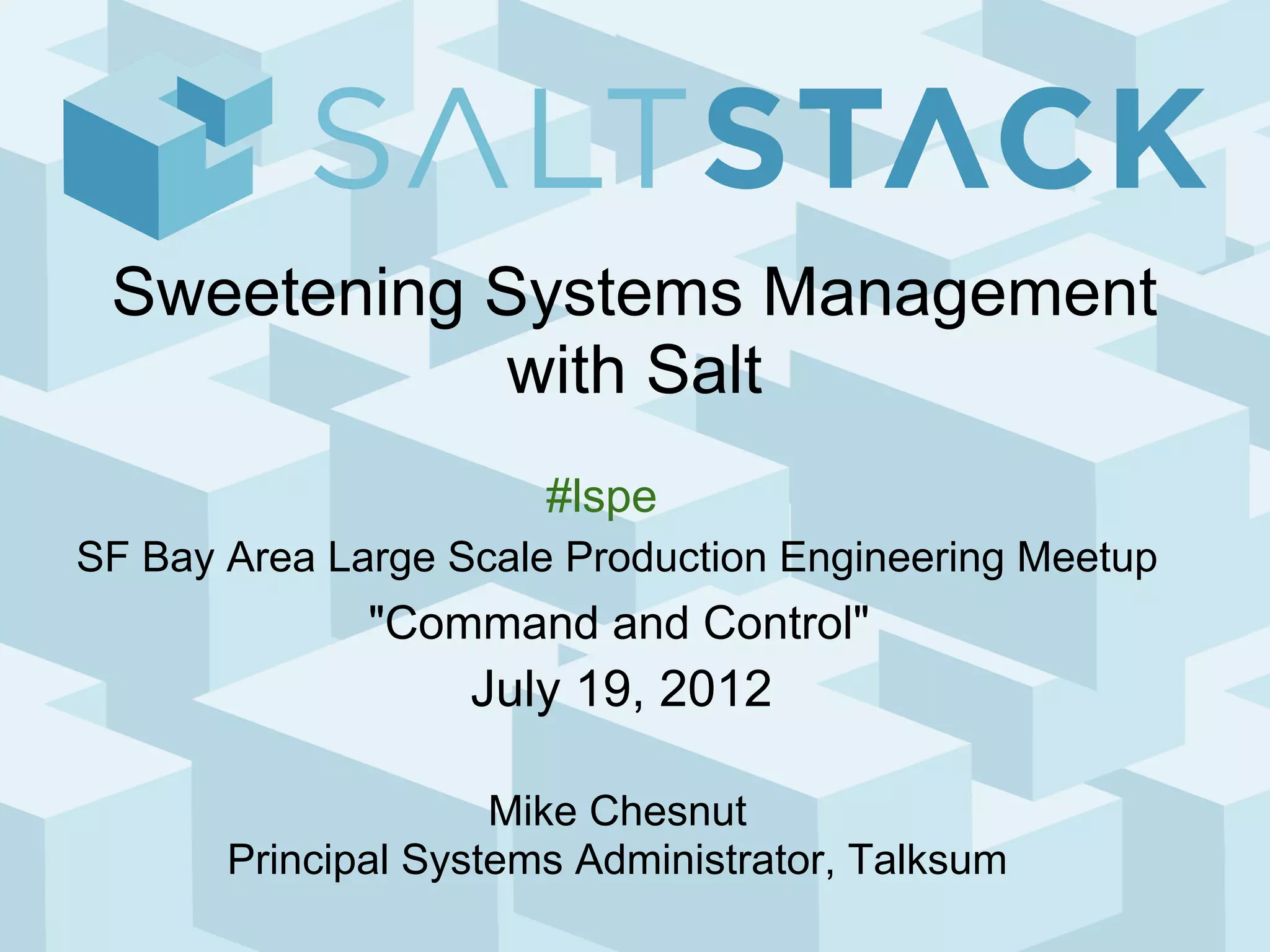 Sweetening Systems Management with Salt | PPT