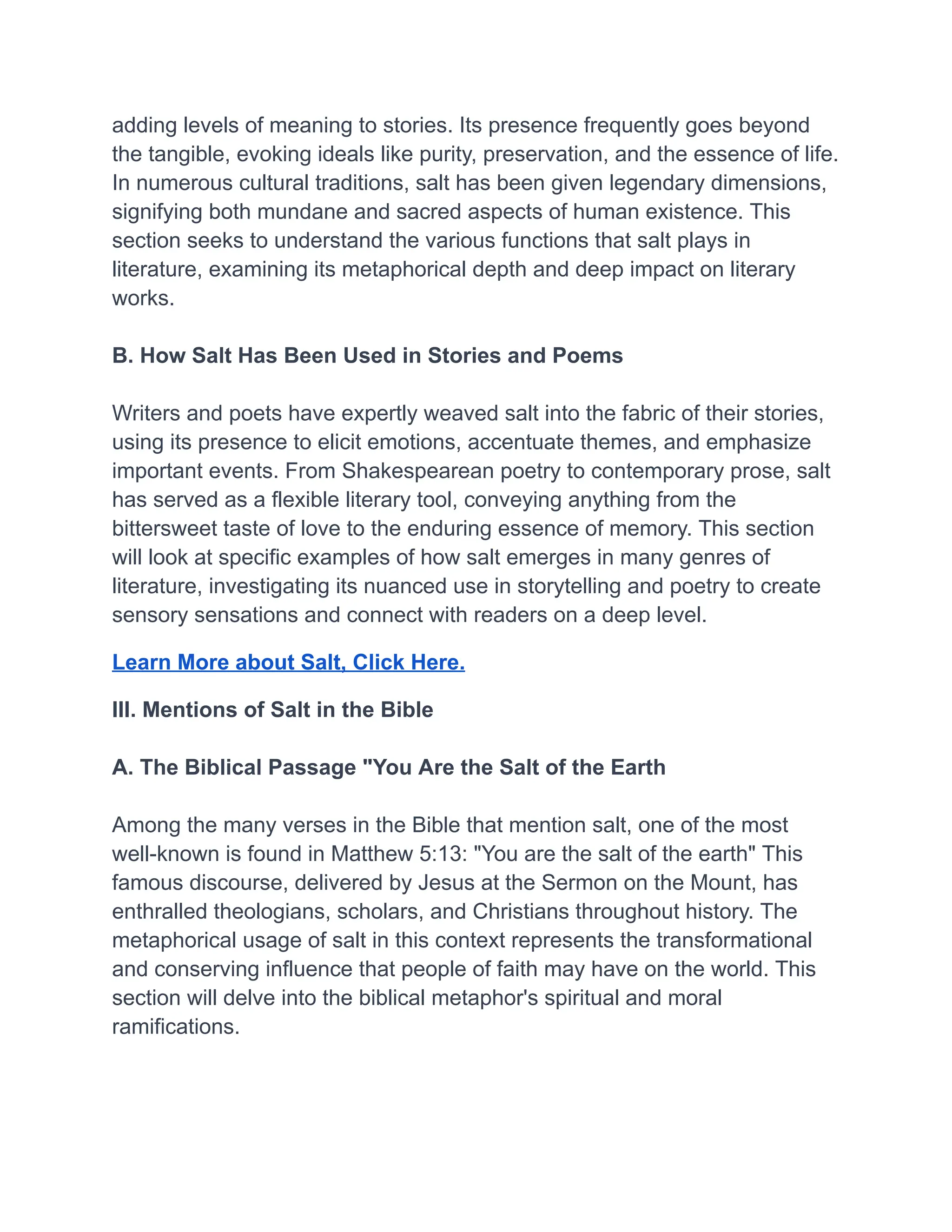 Salt's Literary Legacy: Symbolism, Bible Verses, and Famous Quotes | PDF