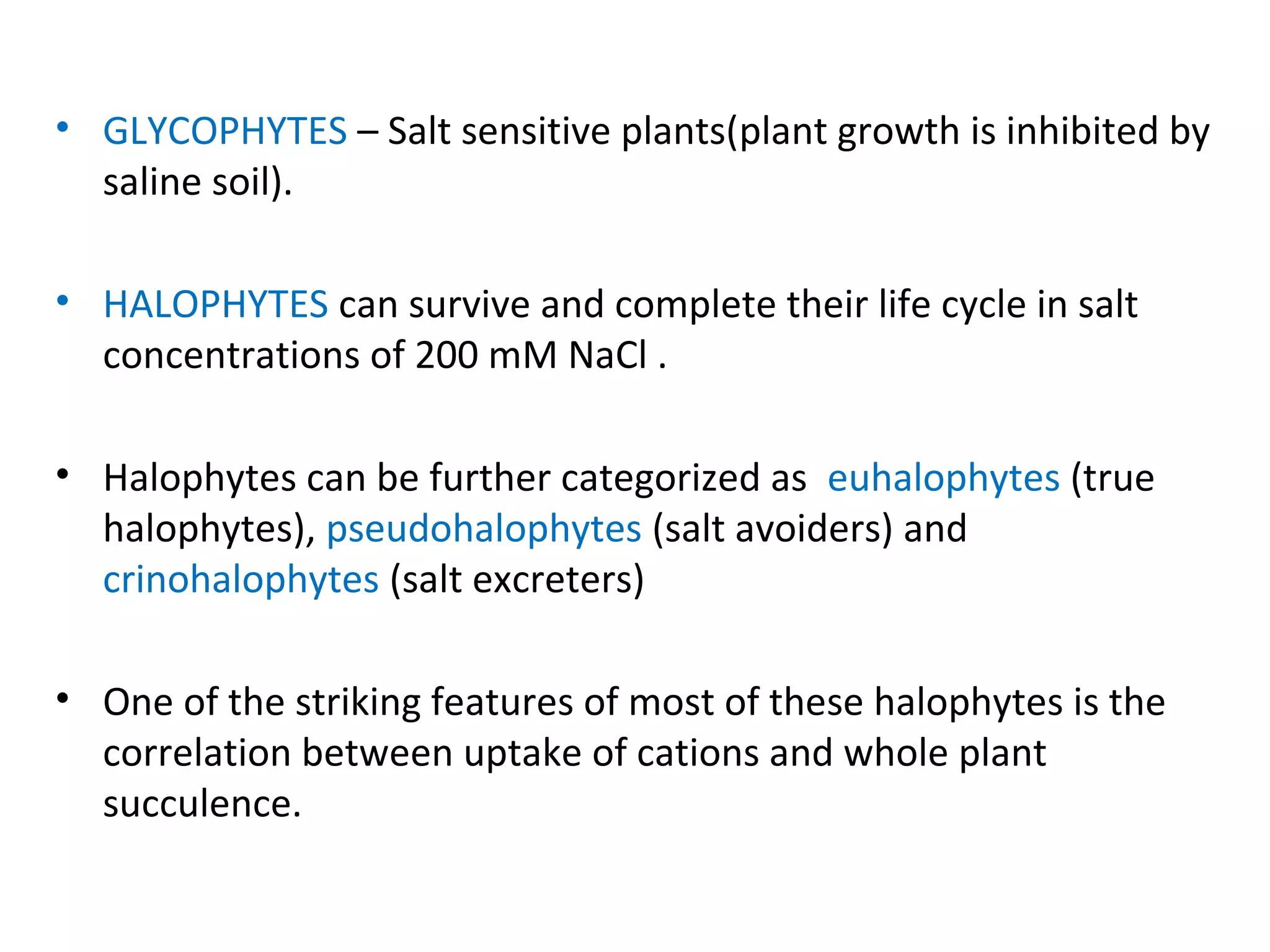 Salt tolerance in Halophytes & Glycophytes | PPT