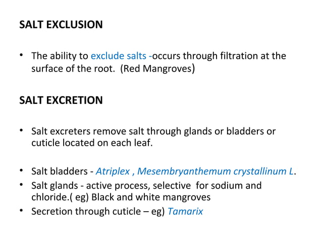 Salt tolerance in Halophytes & Glycophytes | PPT