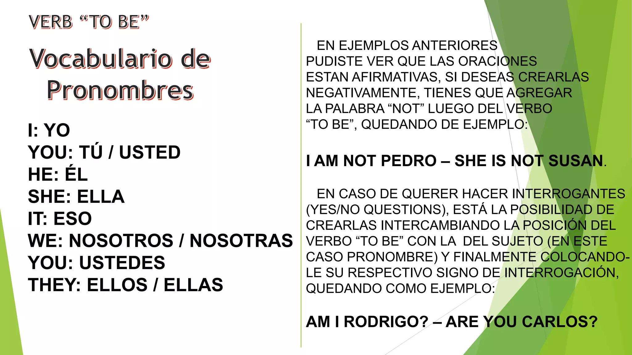 Saludos en inglés y verbo "To Be" | PPTX