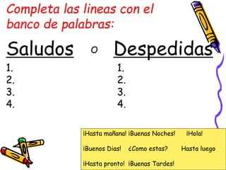 Saludos y Despedidas en español A1 .ppt. | PPT