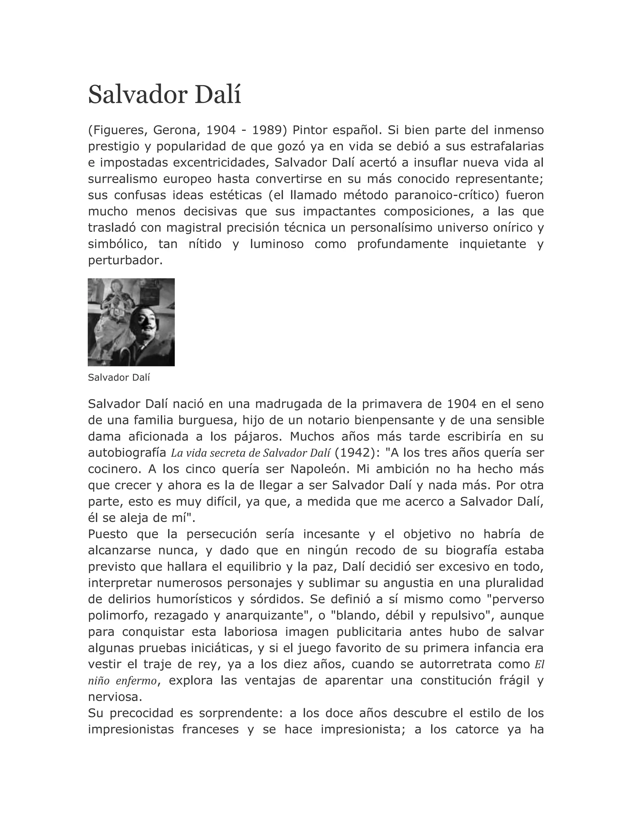 Salvador Dalí artista biografía obras historia | PDF