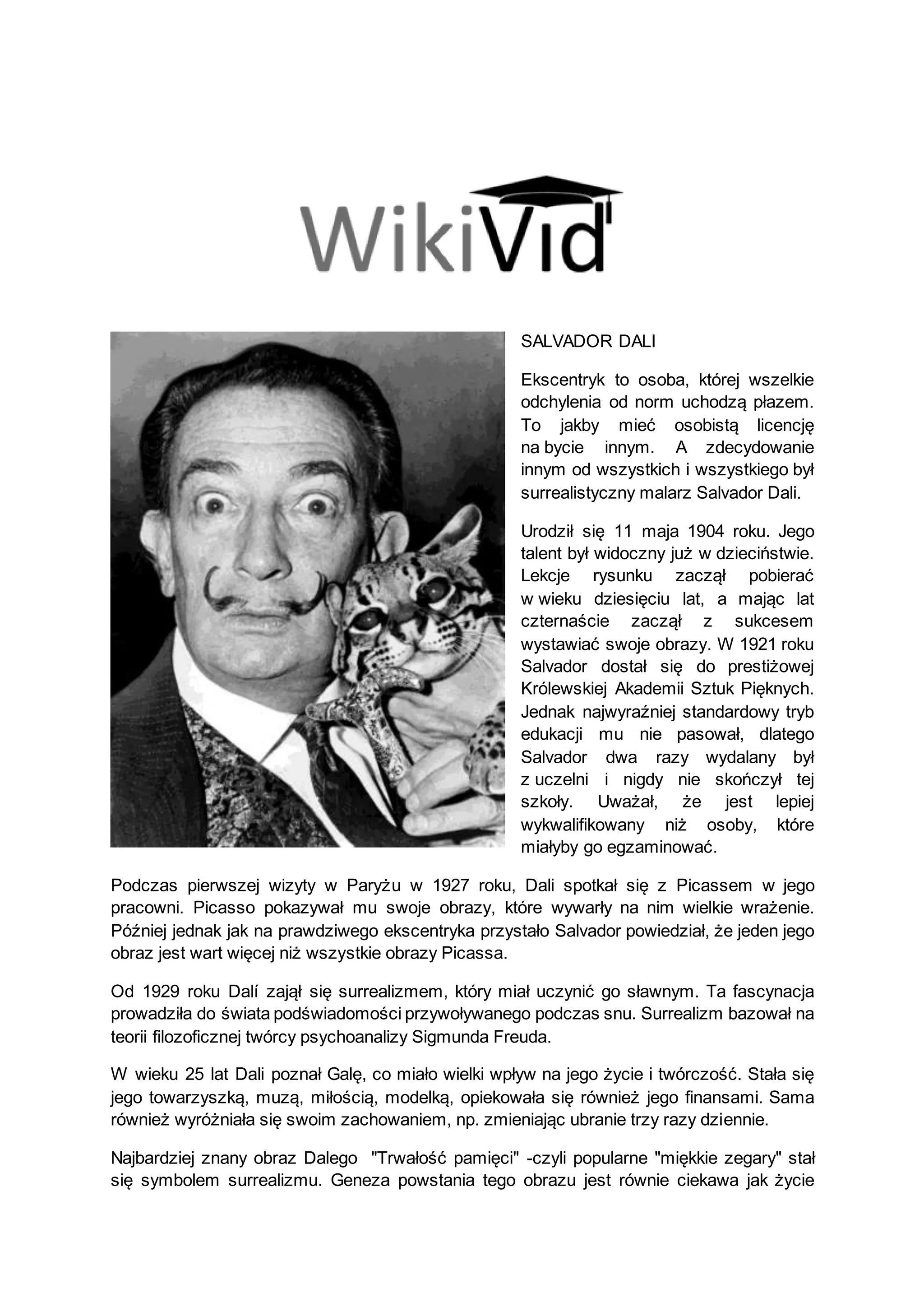 Biografia Salvadora Dali | DOCX