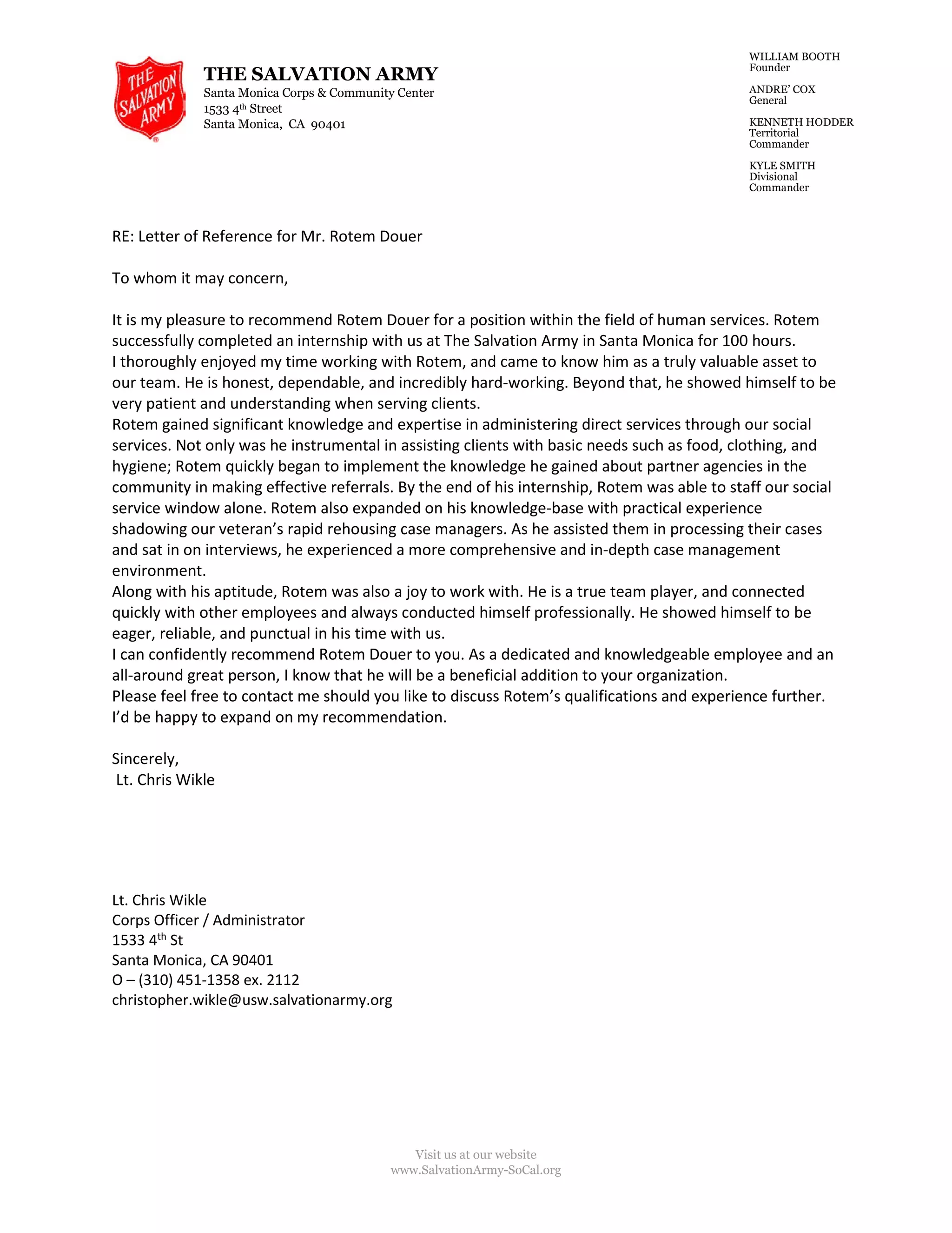 Salvation army letter of reference rotem douer | PDF