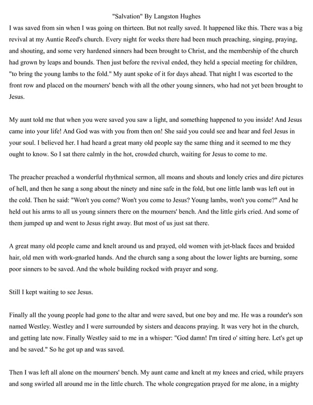 Salvation by langston hughes | PDF