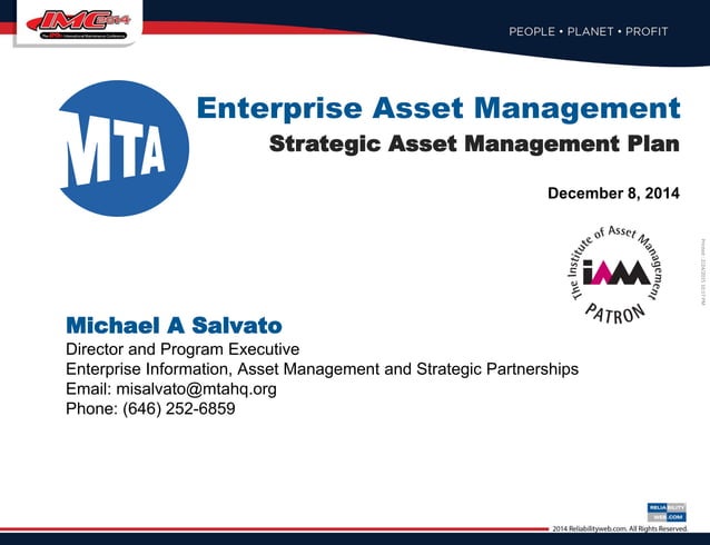 MTA EAM Strategic Asset Management Plan 2014 | PDF