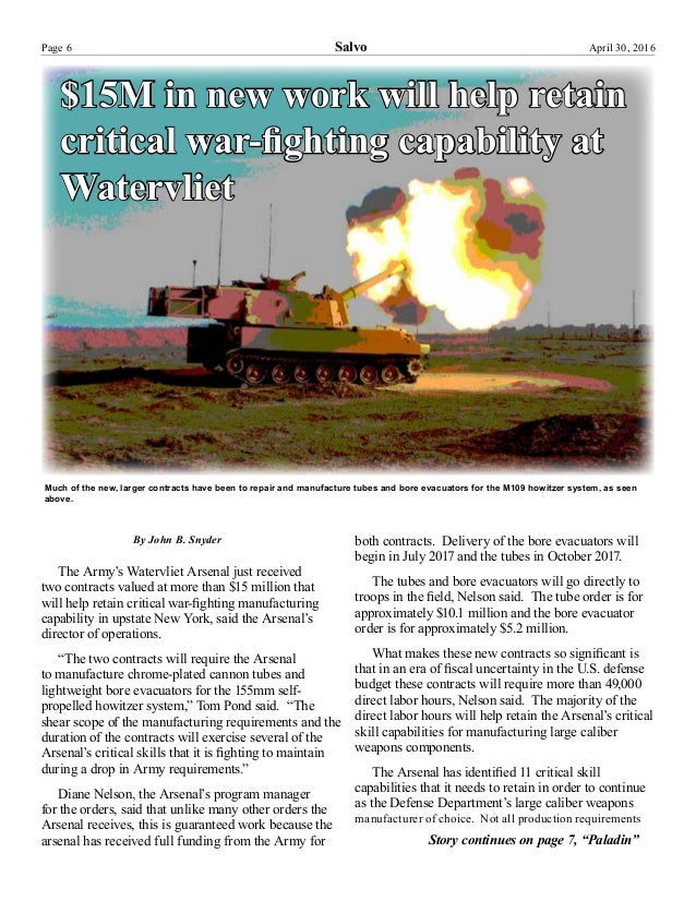 U.S. Army newsletter from the Watervliet Arsenal - April 2016