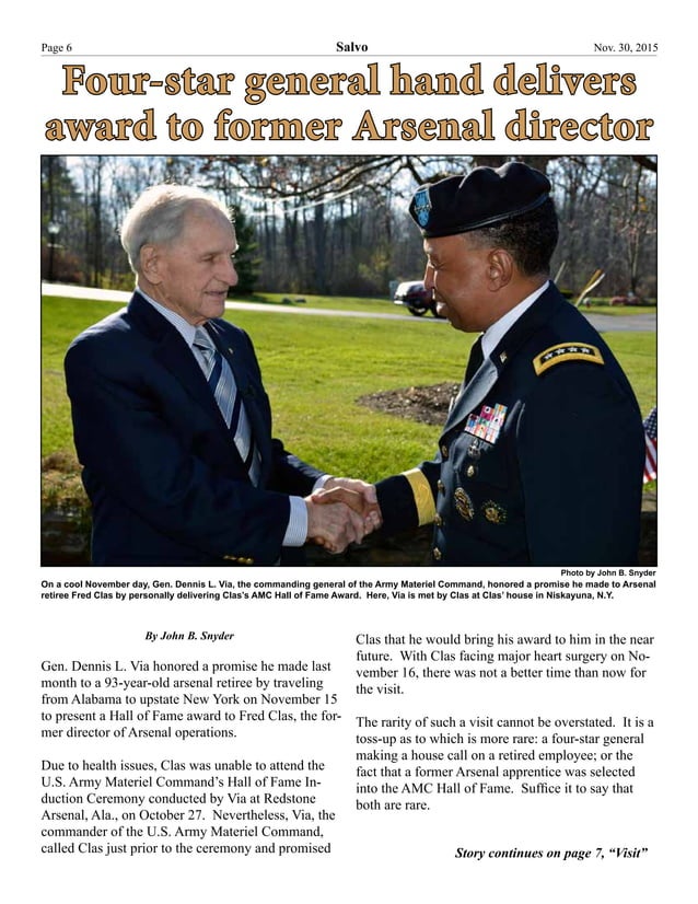 U.S. Army's Watervliet Arsenal November 2015 newsletter: The Salvo | PDF