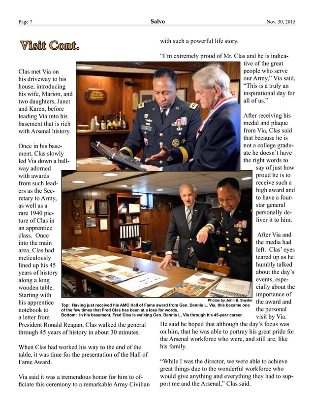 U.S. Army's Watervliet Arsenal November 2015 newsletter: The Salvo | PDF