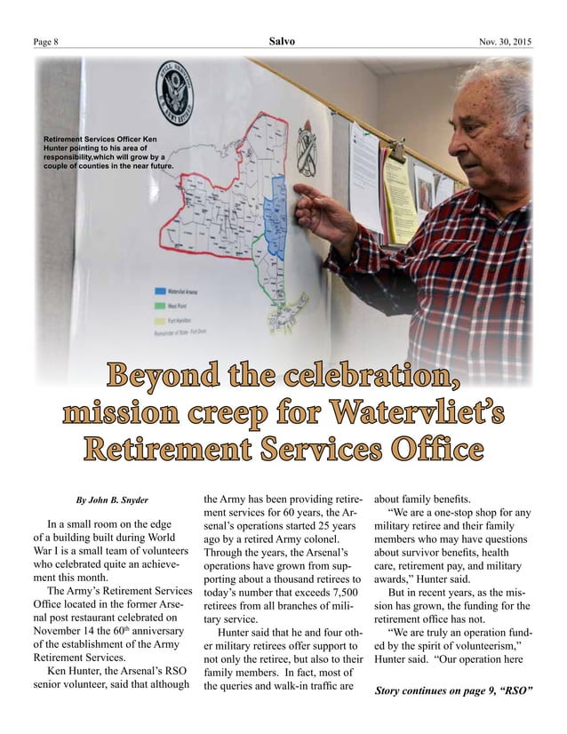 U.S. Army's Watervliet Arsenal November 2015 newsletter: The Salvo | PDF