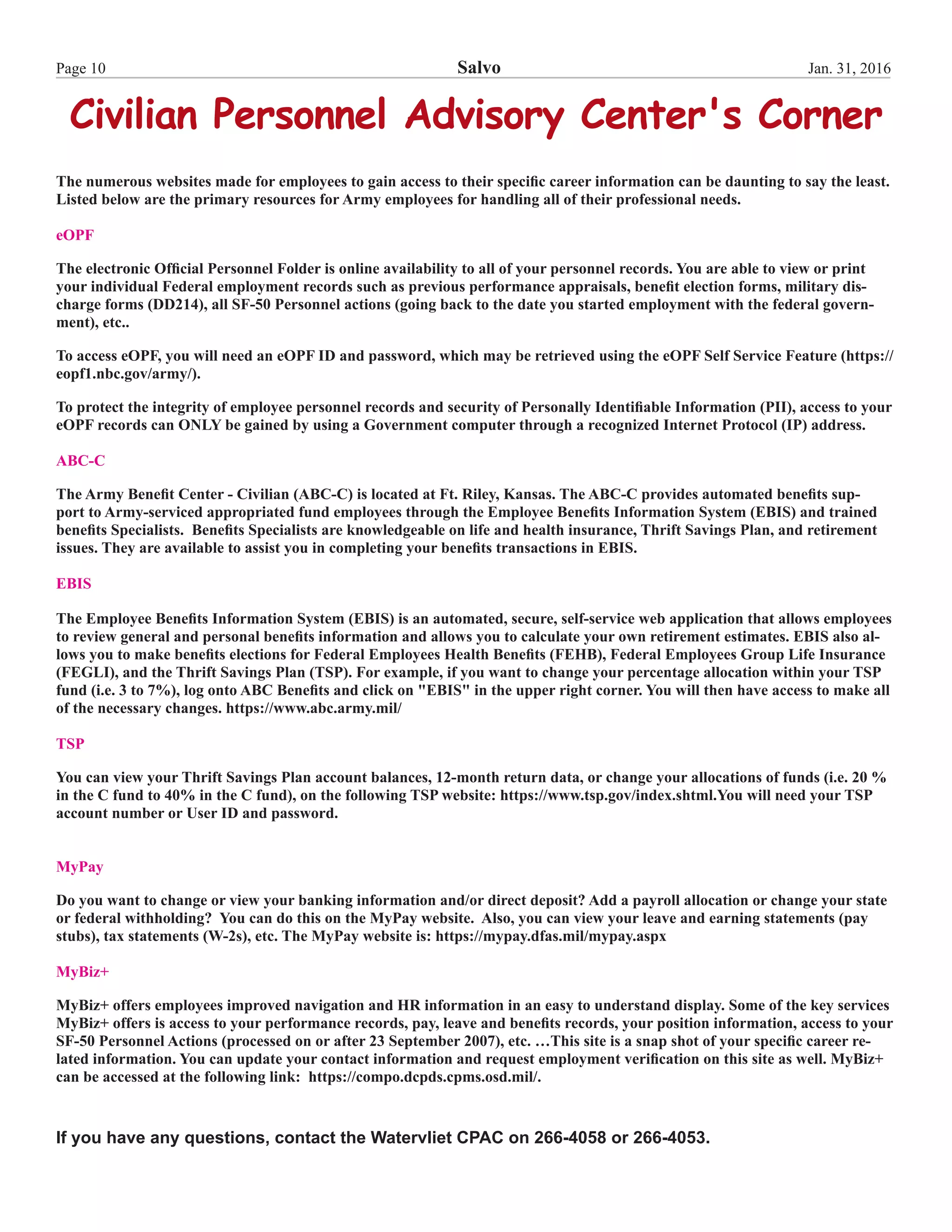 U.S. Army Watervliet Arsenal January 2016 Newsletter; The Salvo | PDF