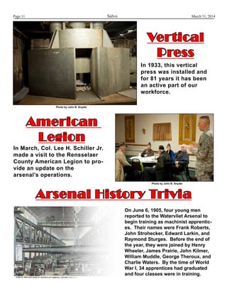Watervliet Arsenal Newsletter: The Salvo 31 March 2014 | PDF