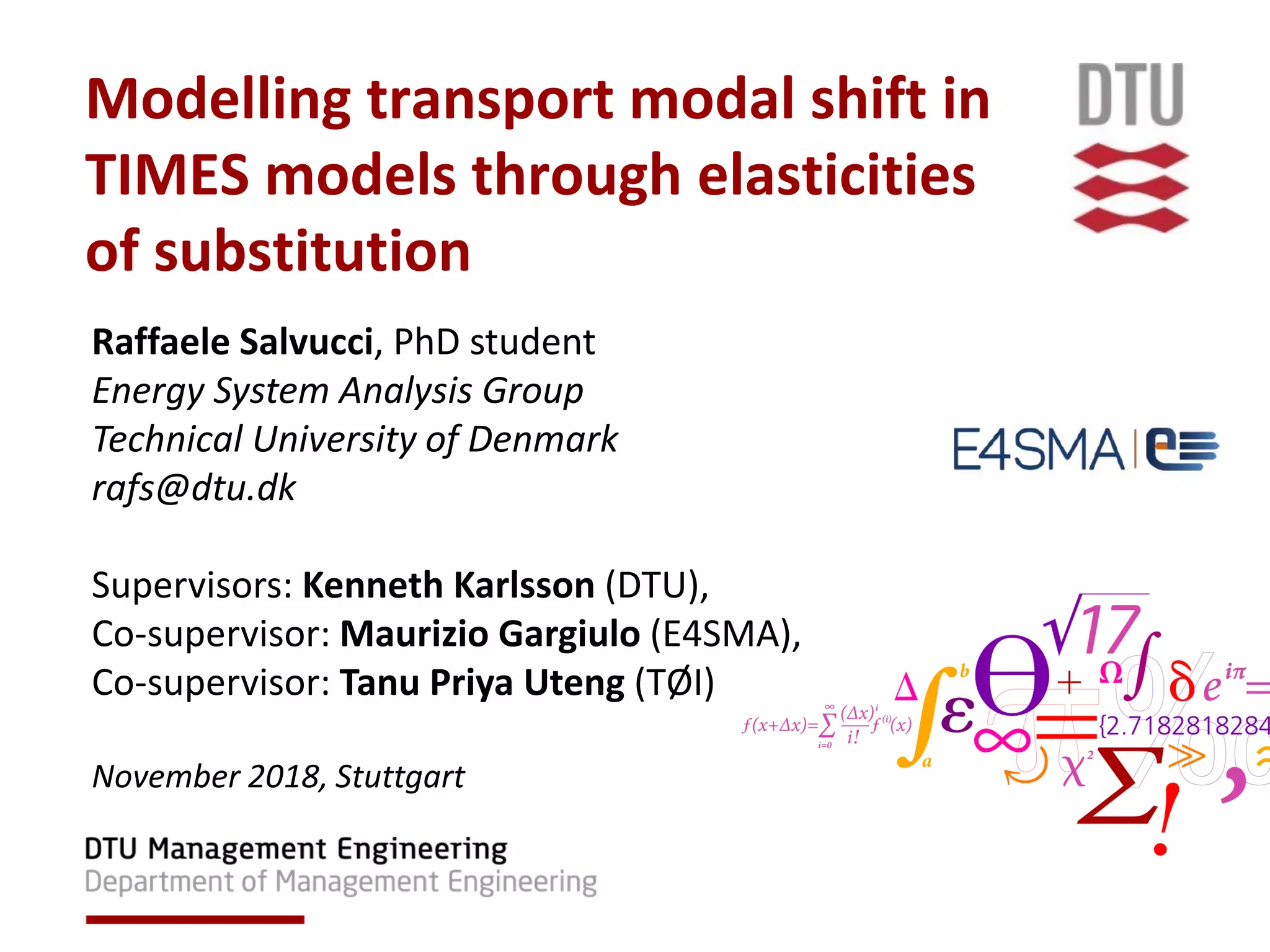 Modelling transport modal shift in TIMES models through elasticities of ...