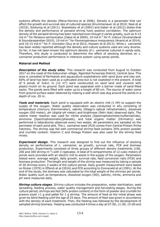 Production performance of whiteleg shrimp Litopenaeus vannamei at different stocking densities ...