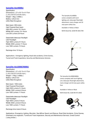 Samalite Lighting Portable Lighting Floodlights Head Torches LED and ...