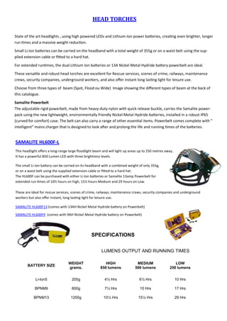 Samalite Lighting Portable Lighting Floodlights Head Torches LED and ...