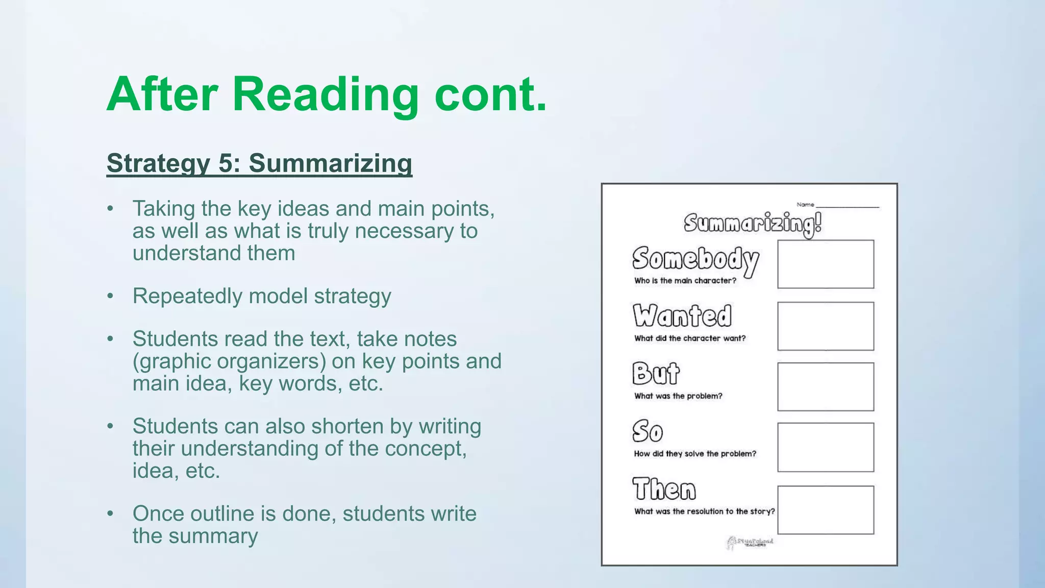 Reading strategies (before, during, after) | PPTX | Education