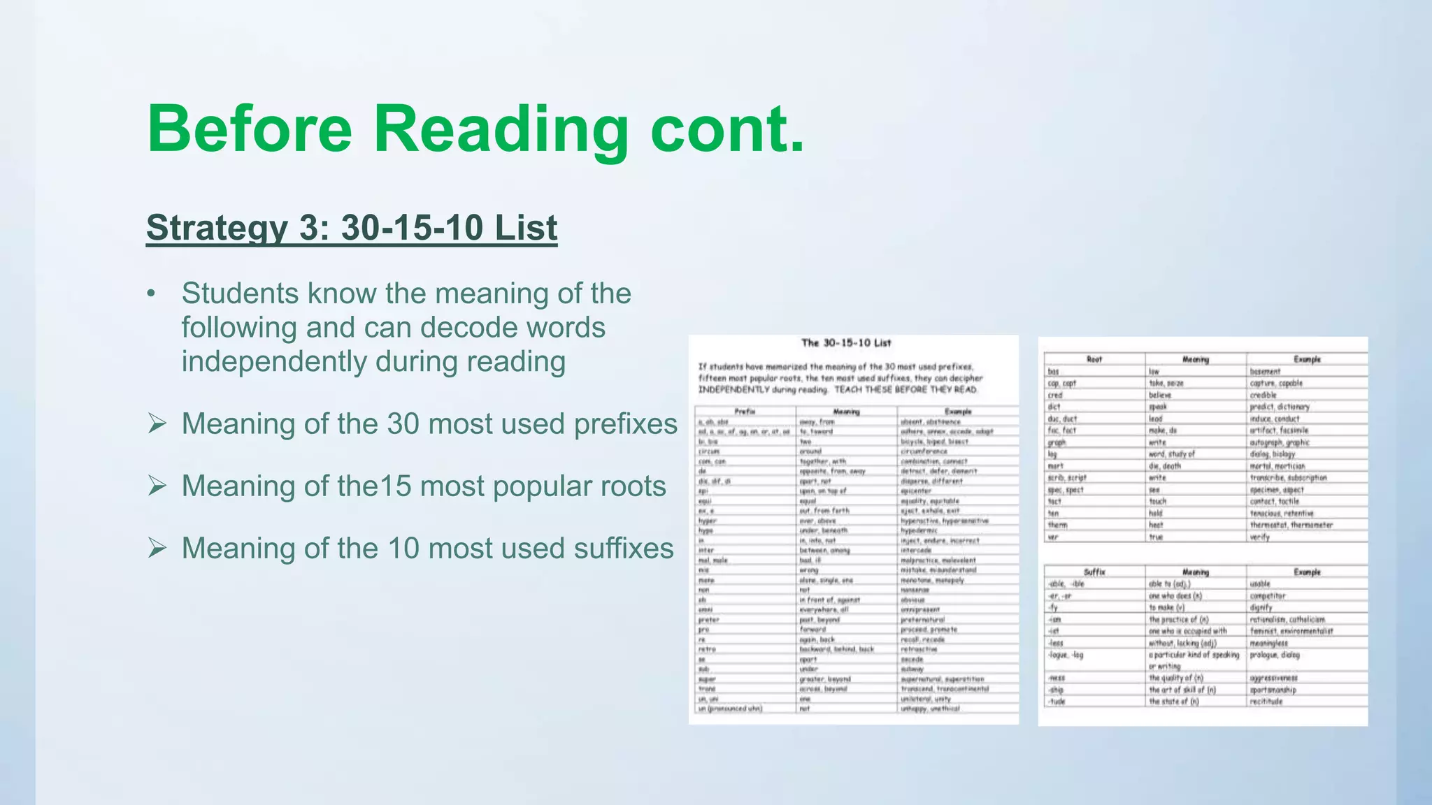 Reading strategies (before, during, after) | PPTX | Education