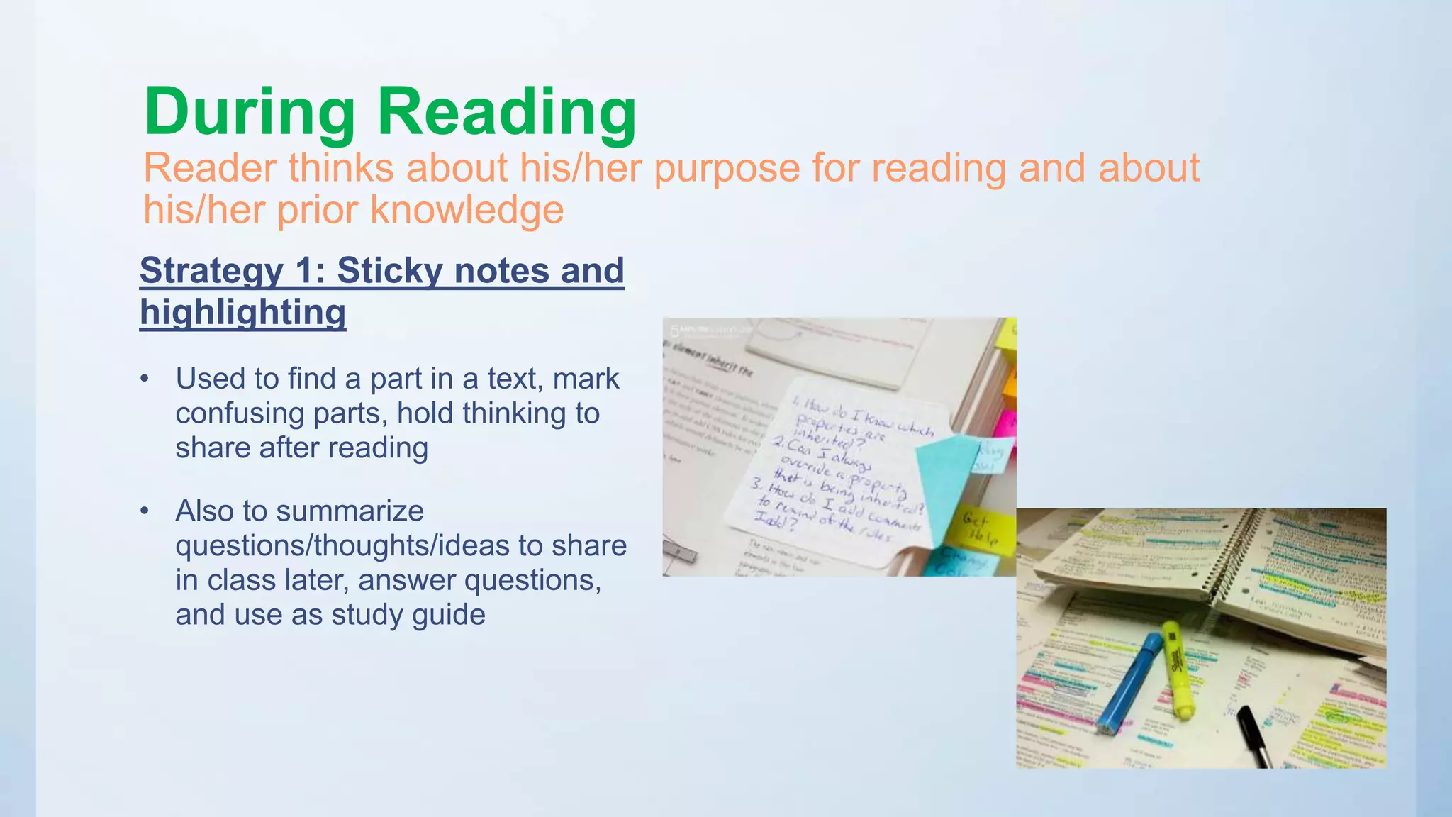 Reading strategies (before, during, after) | PPTX | Education