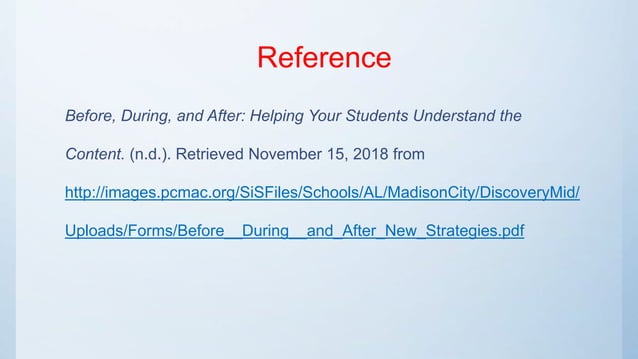 Reading strategies (before, during, after) | PPTX | Education