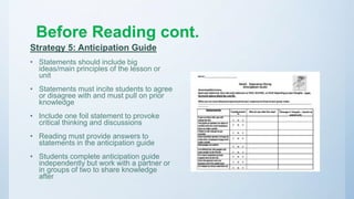 Reading strategies (before, during, after) | PPTX | Education