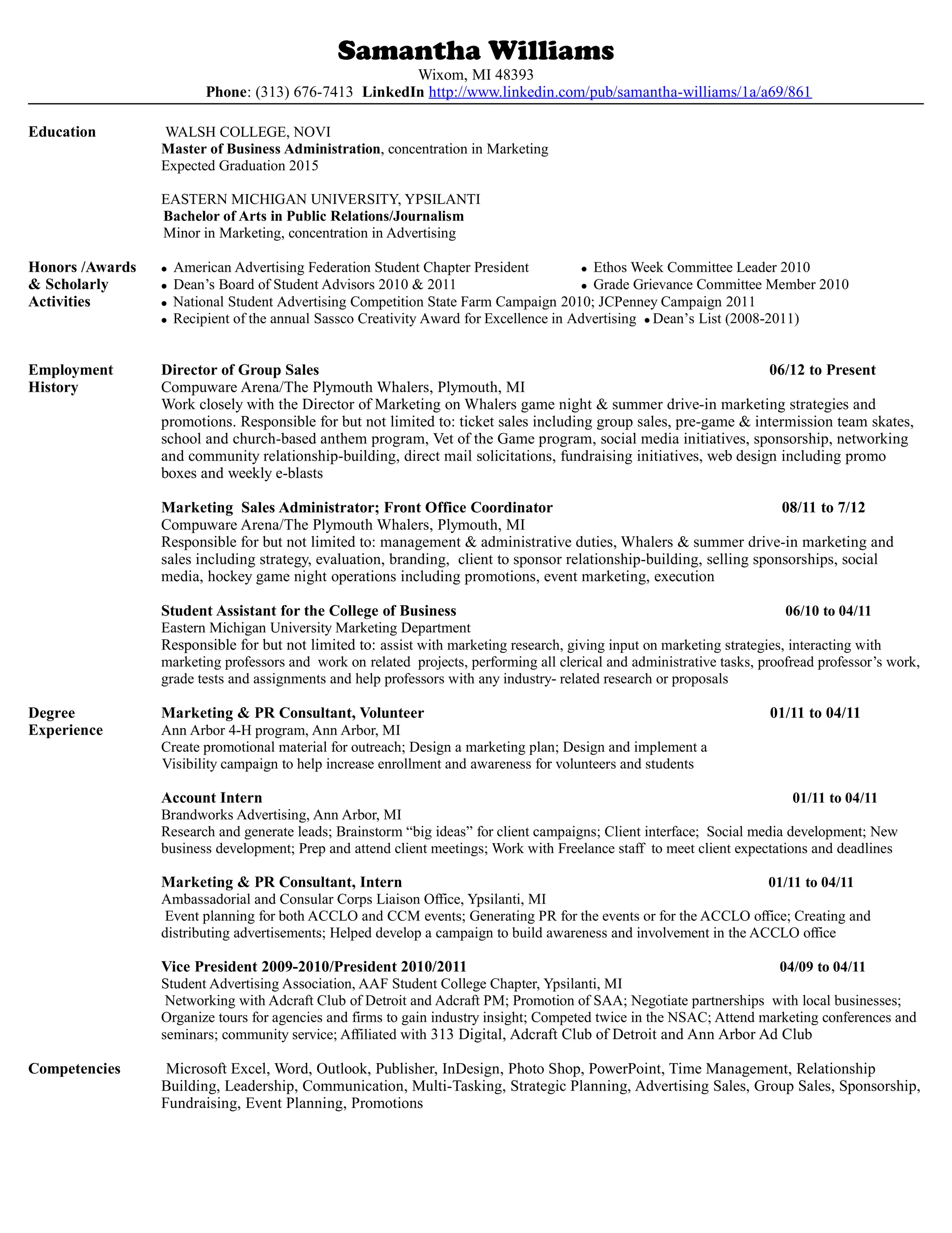 Samantha williams resume _2013 | DOC