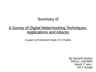 Paper Explaination : A Survey of Digital Watermarking Techniques ...
