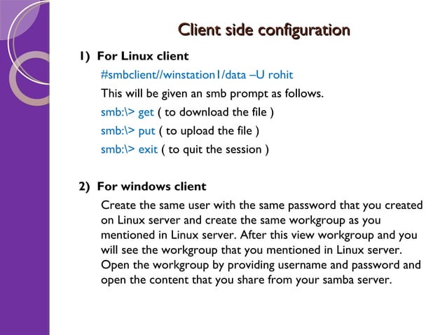 Samba server configuration | PPT | Operating Systems | Computer Software and Applications
