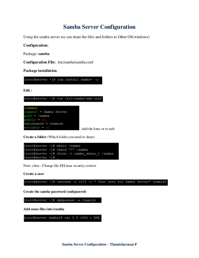 Samba server configuration Samba server configuration