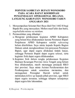 Sambutan bupati rakor pobl | PDF