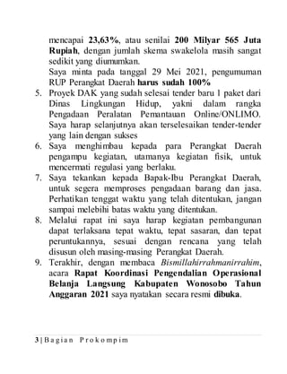 Sambutan bupati rakor pobl | PDF
