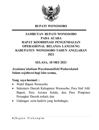 Sambutan bupati rakor pobl | PDF