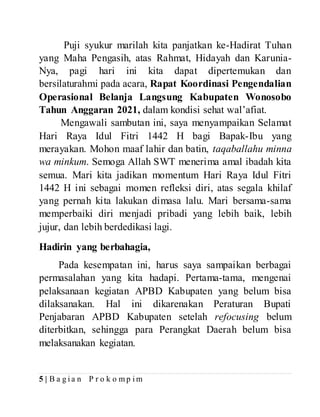 Sambutan bupati rakor pobl | PDF