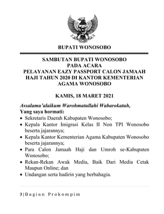 Sambutan bupati wonosobo acara eazy passport | PDF
