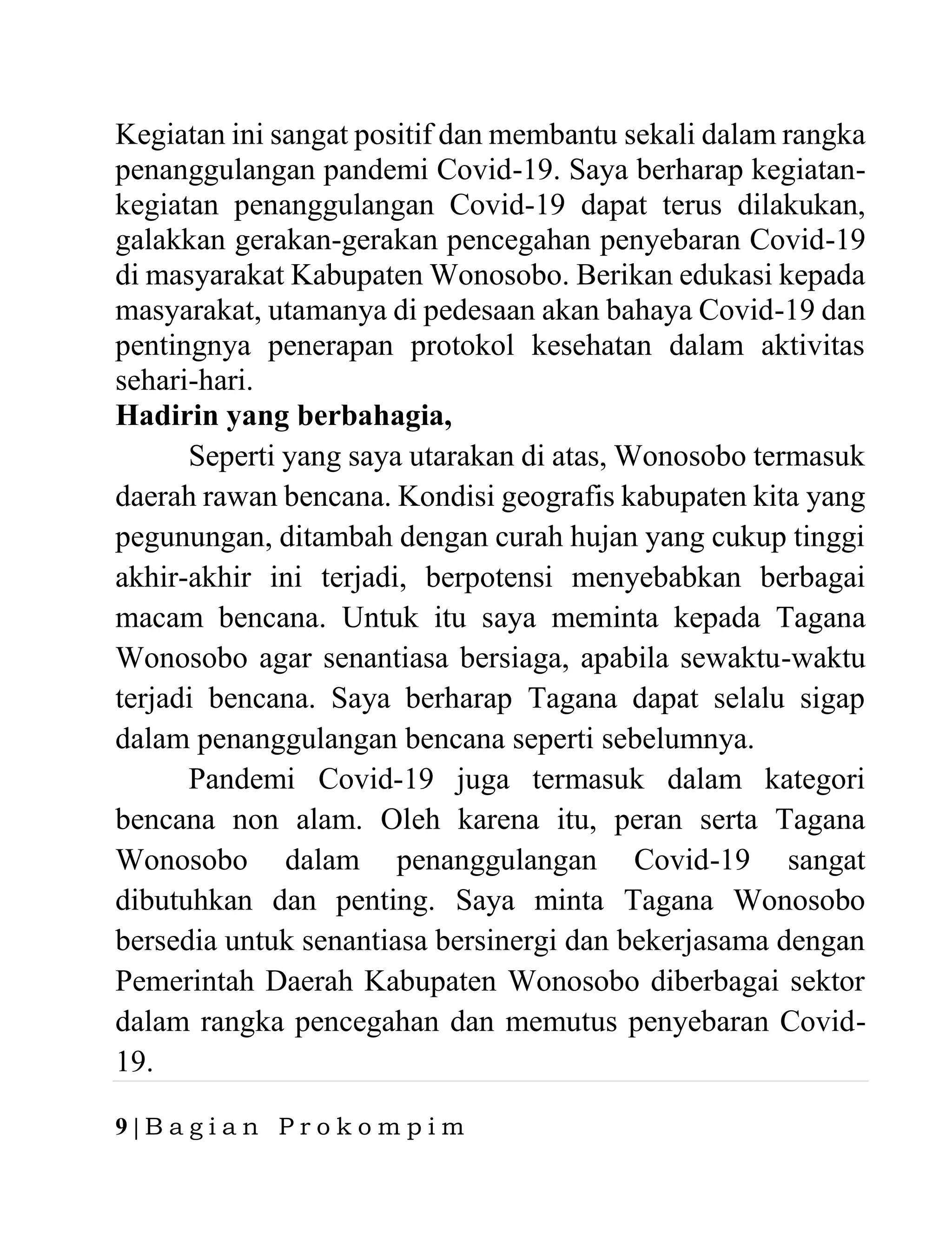 Sambutan bupati wonosobo acara hut tagana | PDF